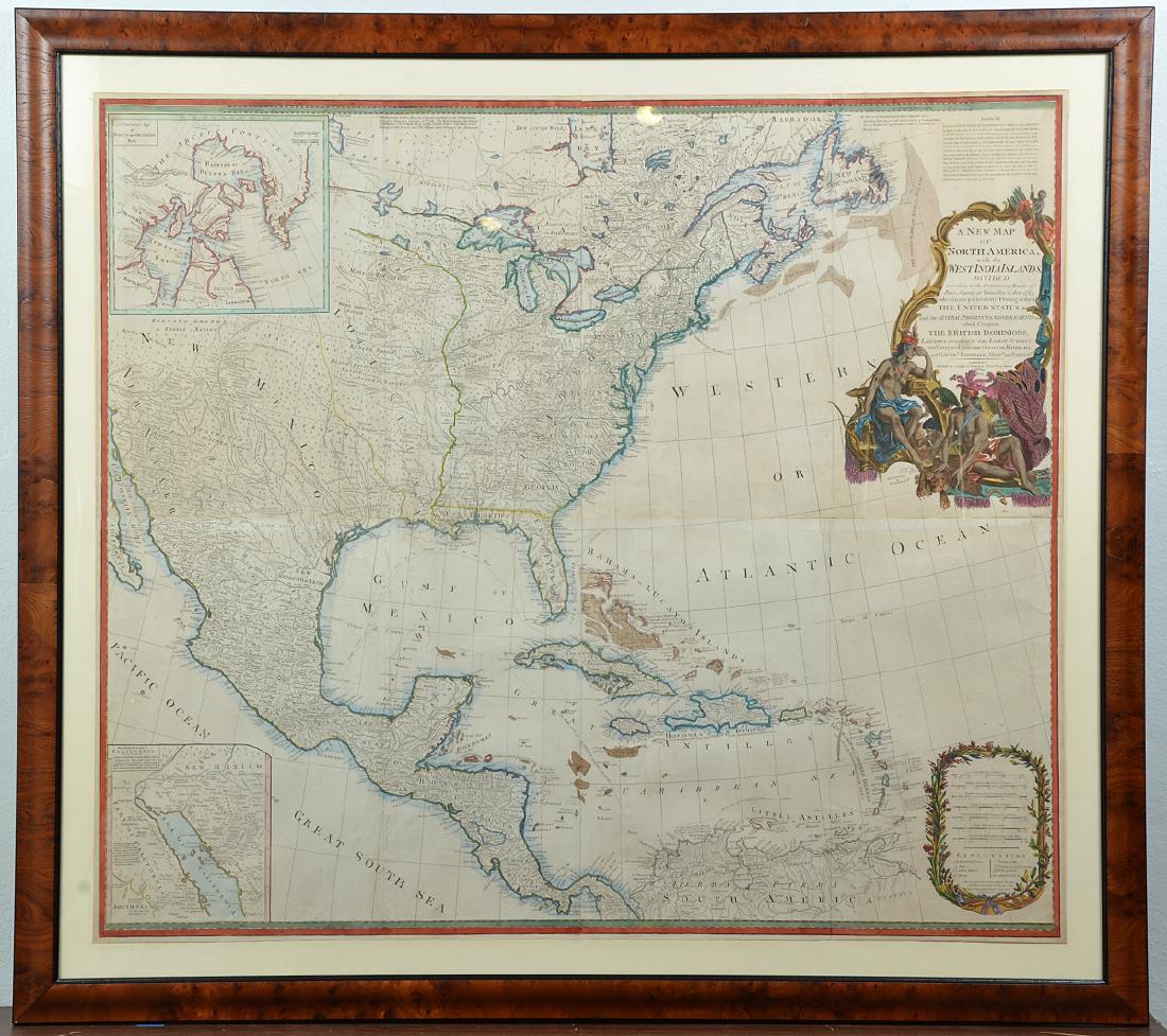 Large Framed 1794 Map of America Laurie & Whittle