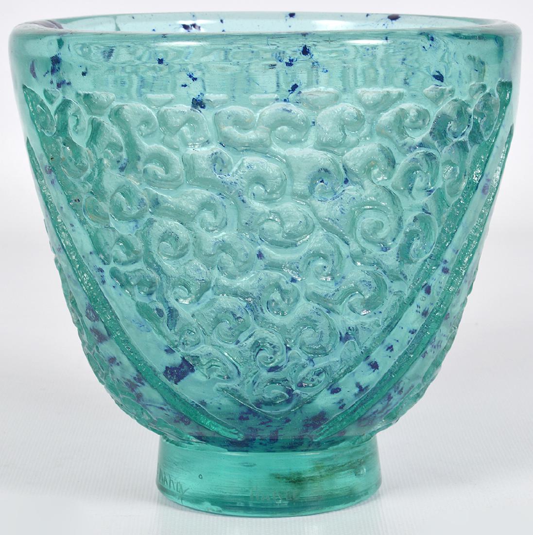 Daum Nancy Blue/Green Glass Acid Etched Vase