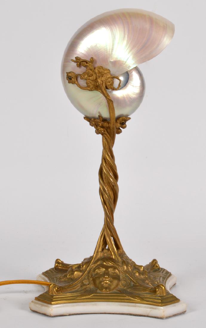 French Dore Bronze Art Nouveau Nautilus Shell Lamp