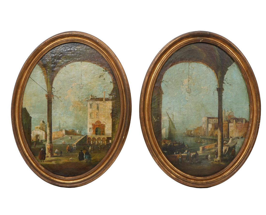 Two 18th Ct. Oval Italian Oil Paintings