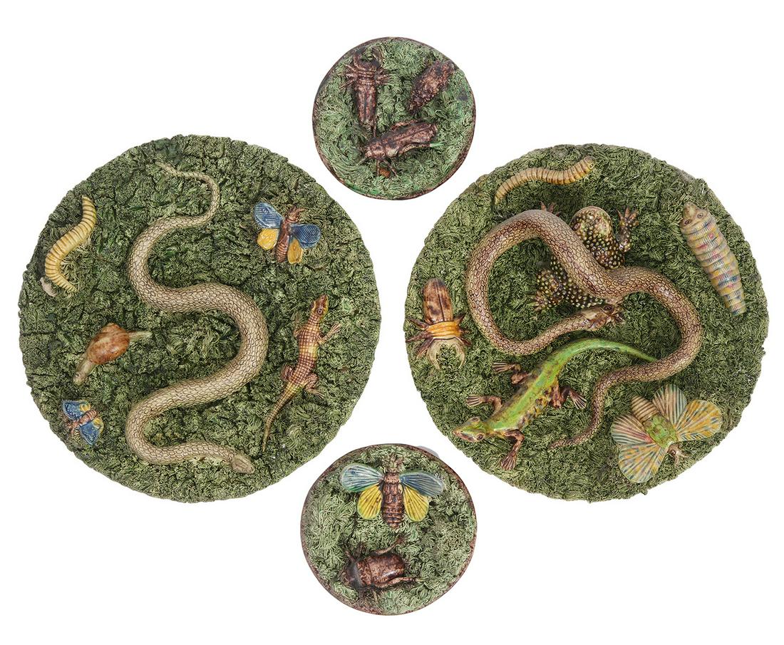 4 Majolica Ware Palissy Plates