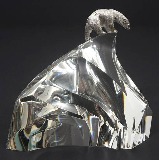 Steuben 'ice Bear' Glass & Silver Sculpture