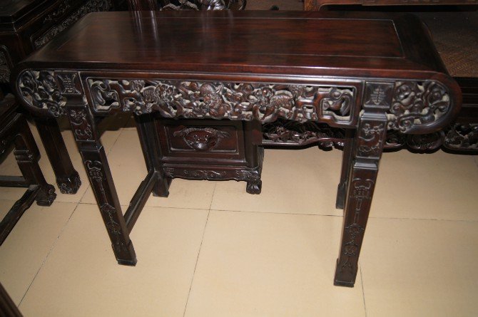 Fine Old Chinese Rosewood Carved Scholar Zither Table