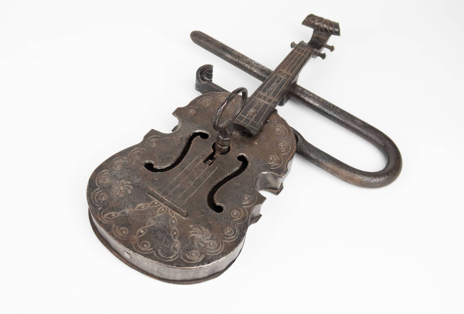 19th Century Hand Made Wrought Iron Violin Shape Lock Auction