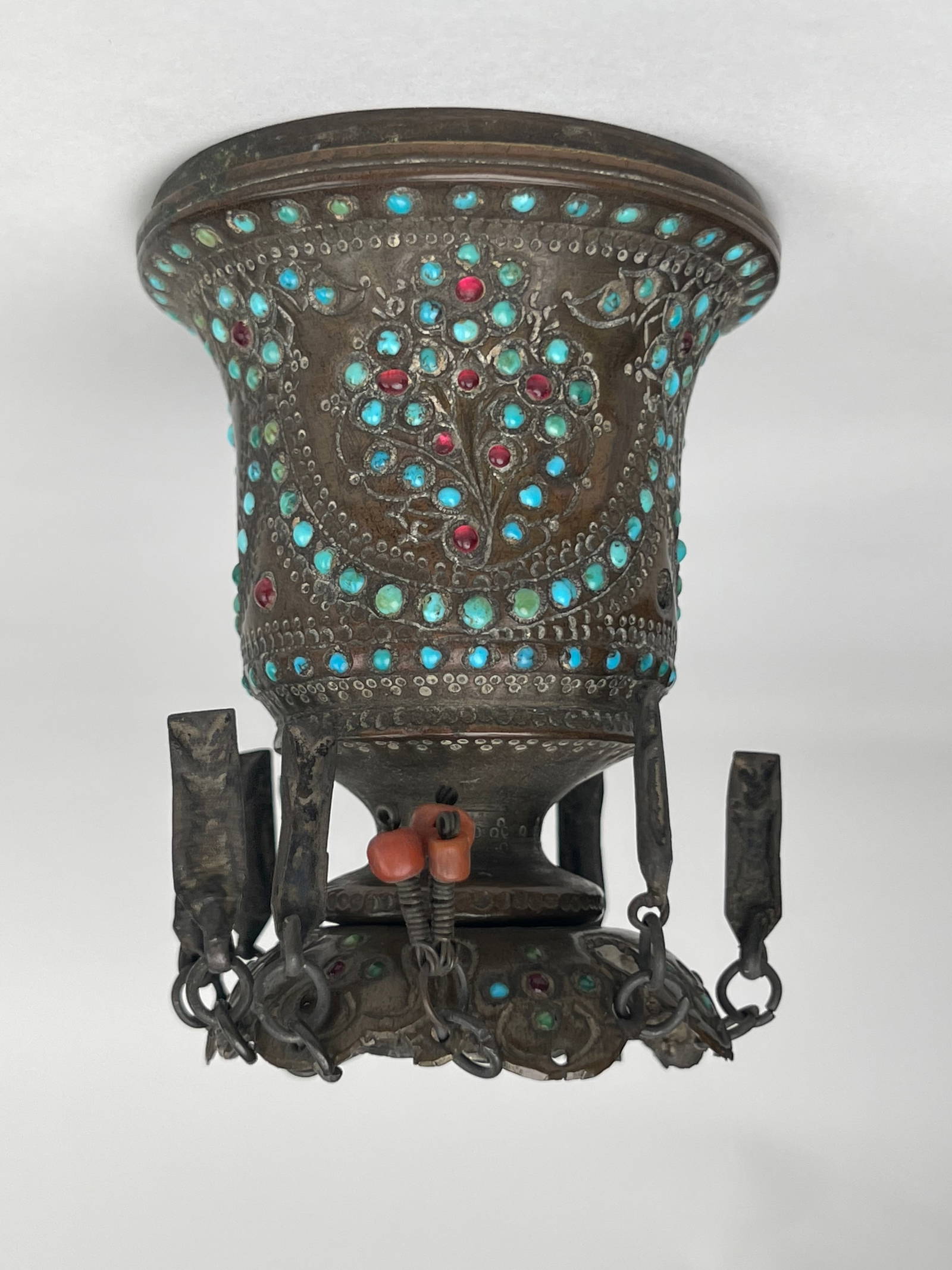 19th Century Persian Qajar Silver, Ruby & Turquoise Hookah Part Auction