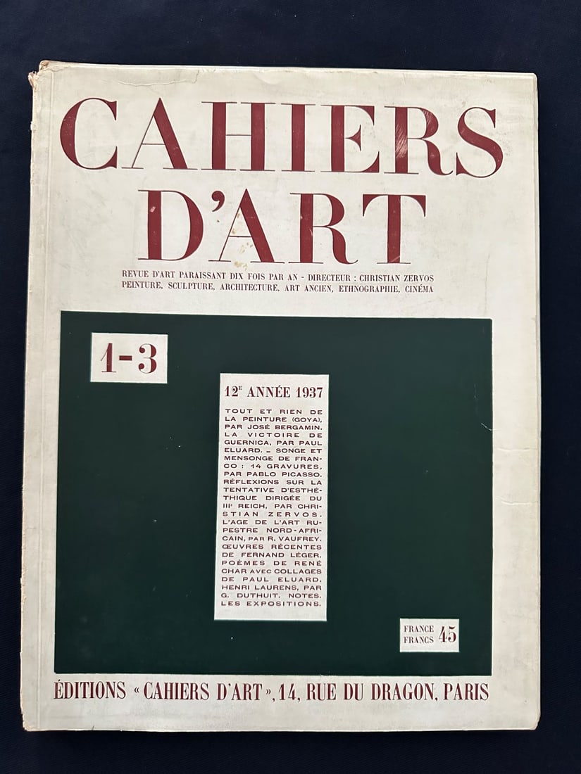 Cahiers D’art, Art Magazine - Directed By Christian Zervos, 1937. Auction