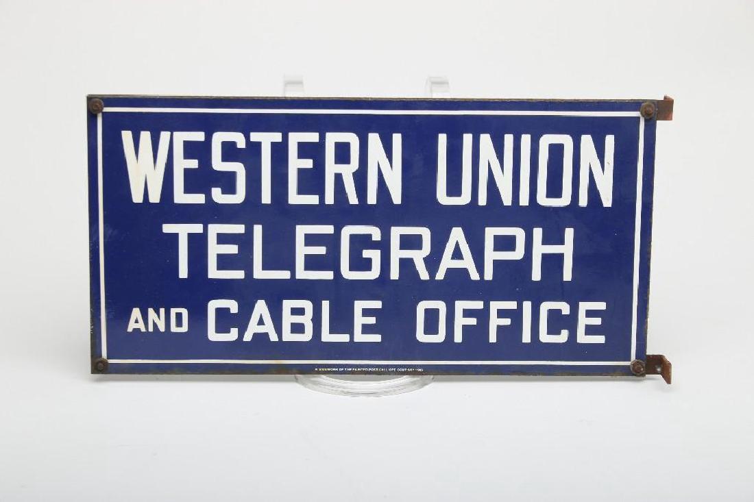 Metal Enamel Western Union Telegraph Cable Office Sign