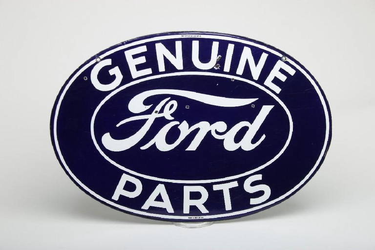 Veribrite Ford Dealer Enamel Sign Script Oval Blue