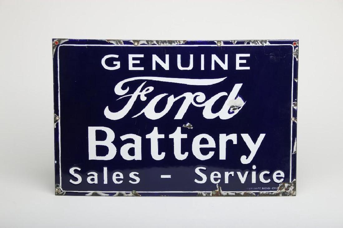 Veribrite Dealer Enamel Sign Ford Battery Sales Service