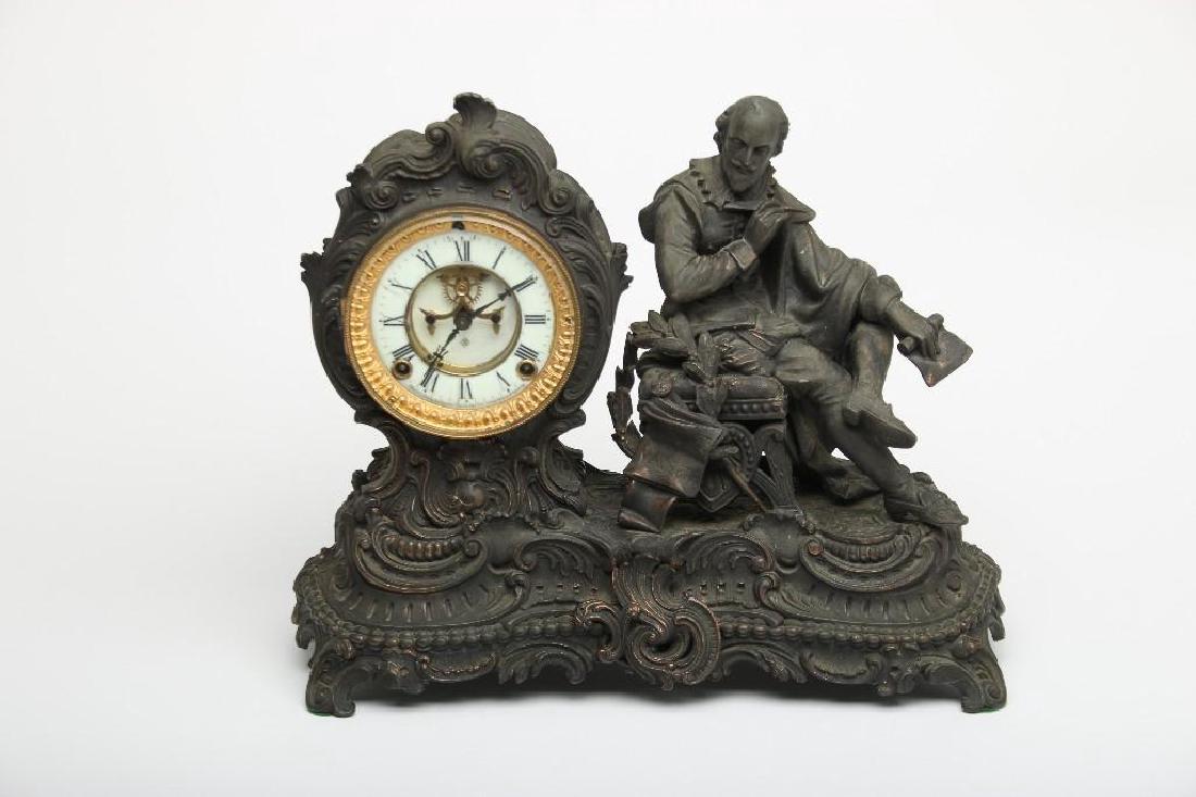 Ansonia Figural Metal Mantle Clock Shakespeare