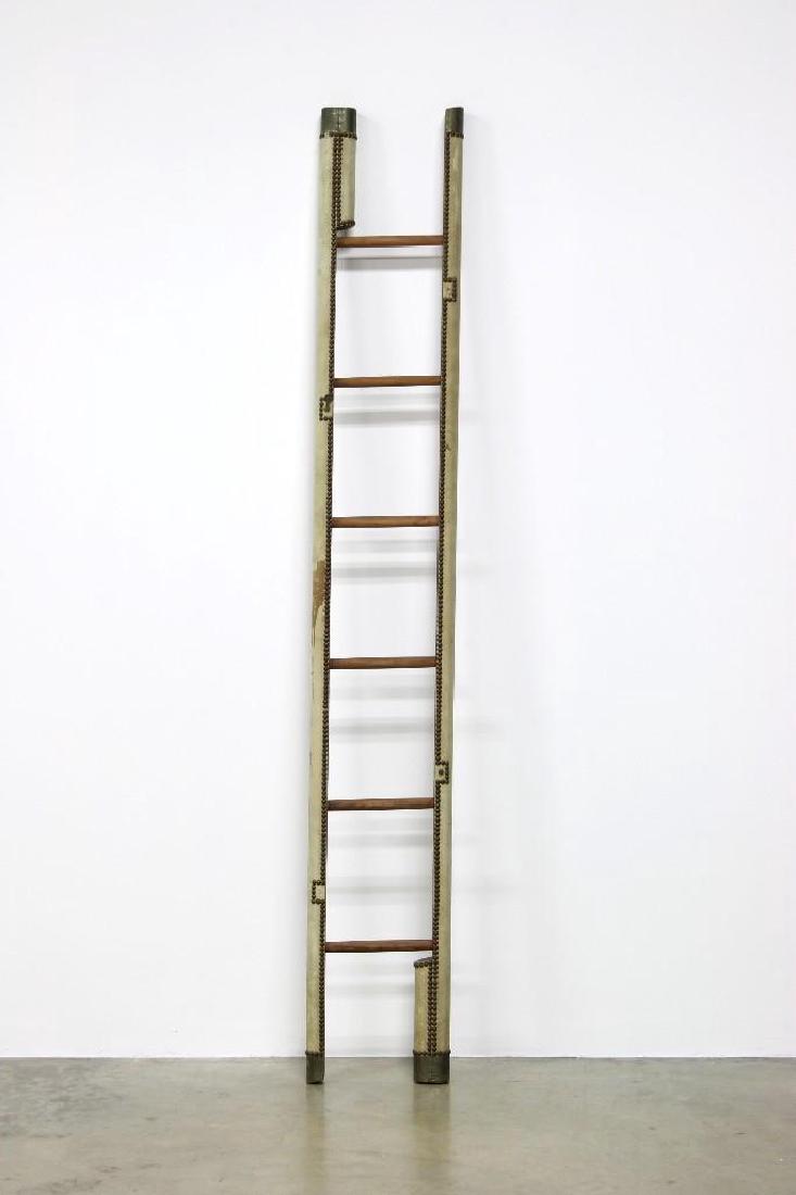 Vintage Leather and Brass Folding Library Pole Ladder