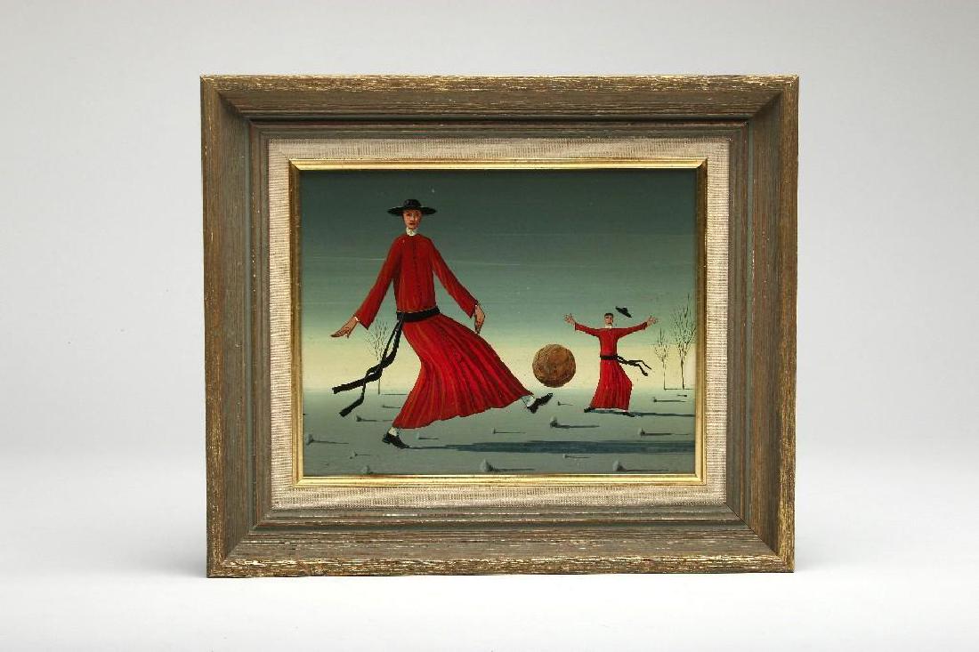 School Of Carlo Canevari Surreal Cardinals Oil On Board