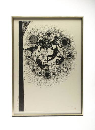 Praphan Srisouta (thailand, B. 1939) Woodblock Print