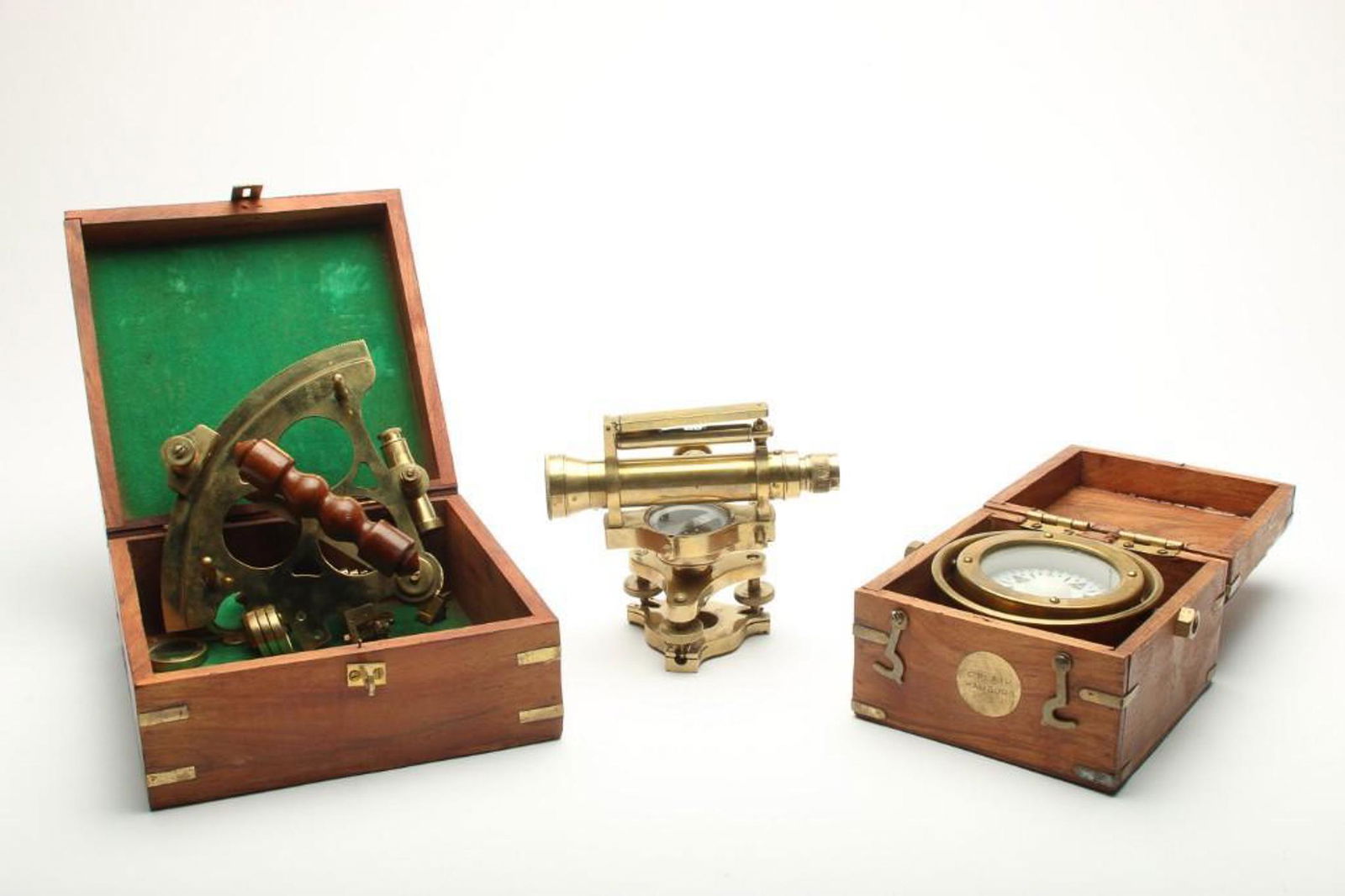 Vintage Brass Ship's Compass And Sextant