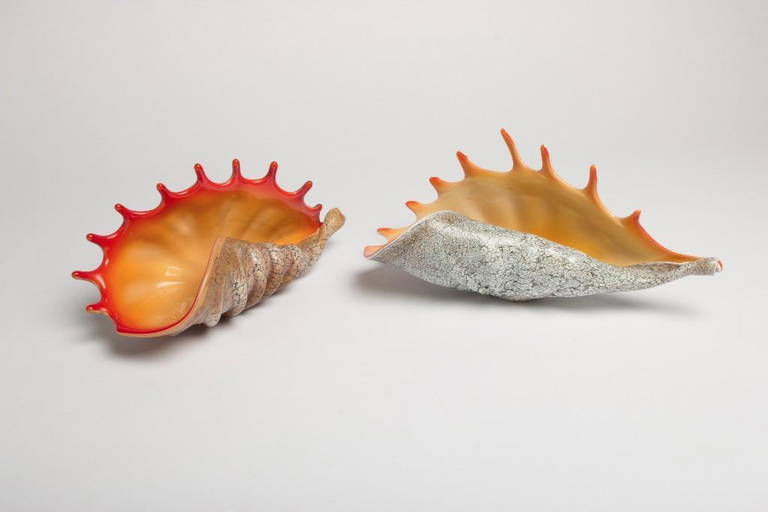 Pair Of Italian Glass Conch Shells