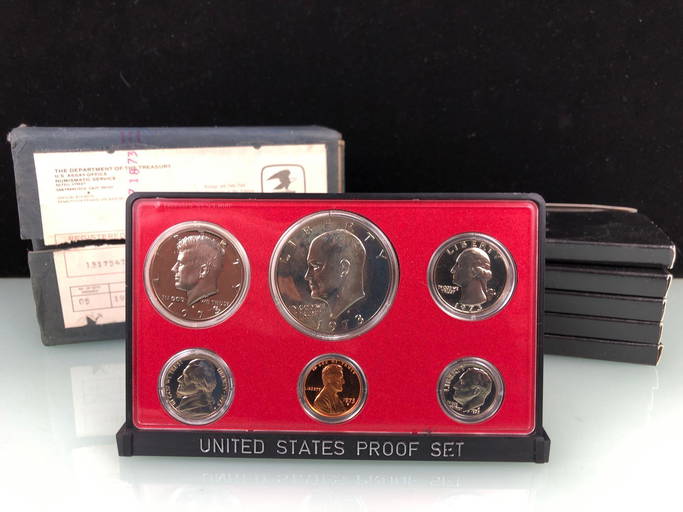 Lot Of 5 1973 Us Proof Set Black Box W/original