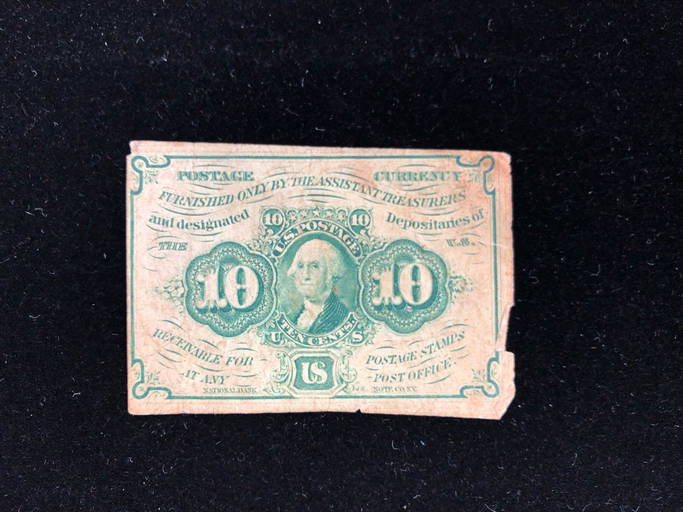 1862 10 Cent US Postage Currency - Nov 29, 2020 | Hughes Auctions in CA