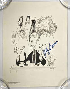 Al Hirschfeld Print W/ Original Autograph Johnny Carson