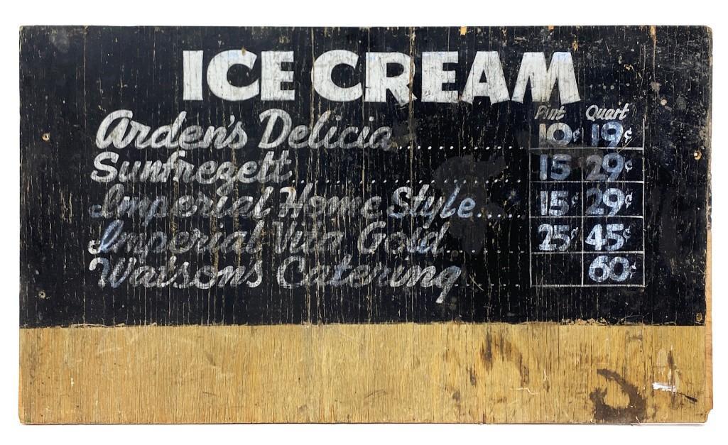 Vintage Hand Painted Ice Cream Stand Menu On Wood Board