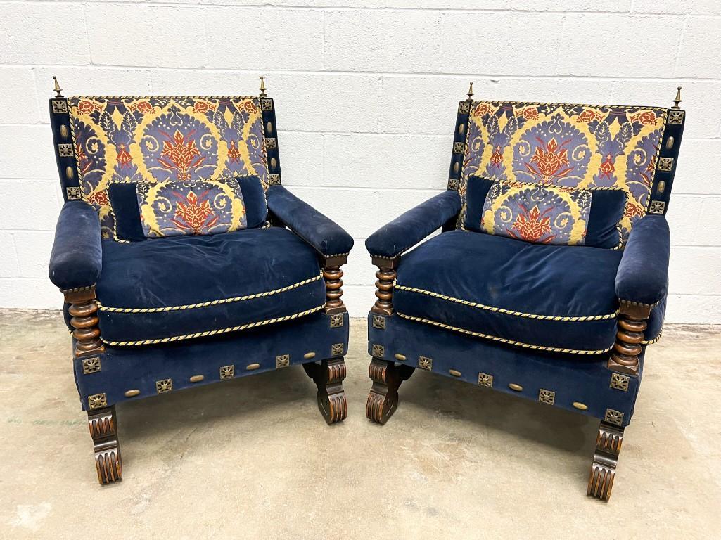 Pair Of Royal Blue Velveteen Armchairs