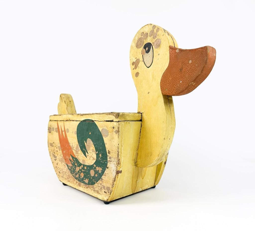 Vintage Hand Painted Duck Step Stool Folk Art