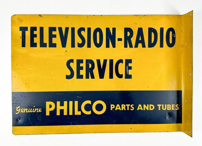 Vintage Painted Metal Double Sided Sign Television Radio Service ...
