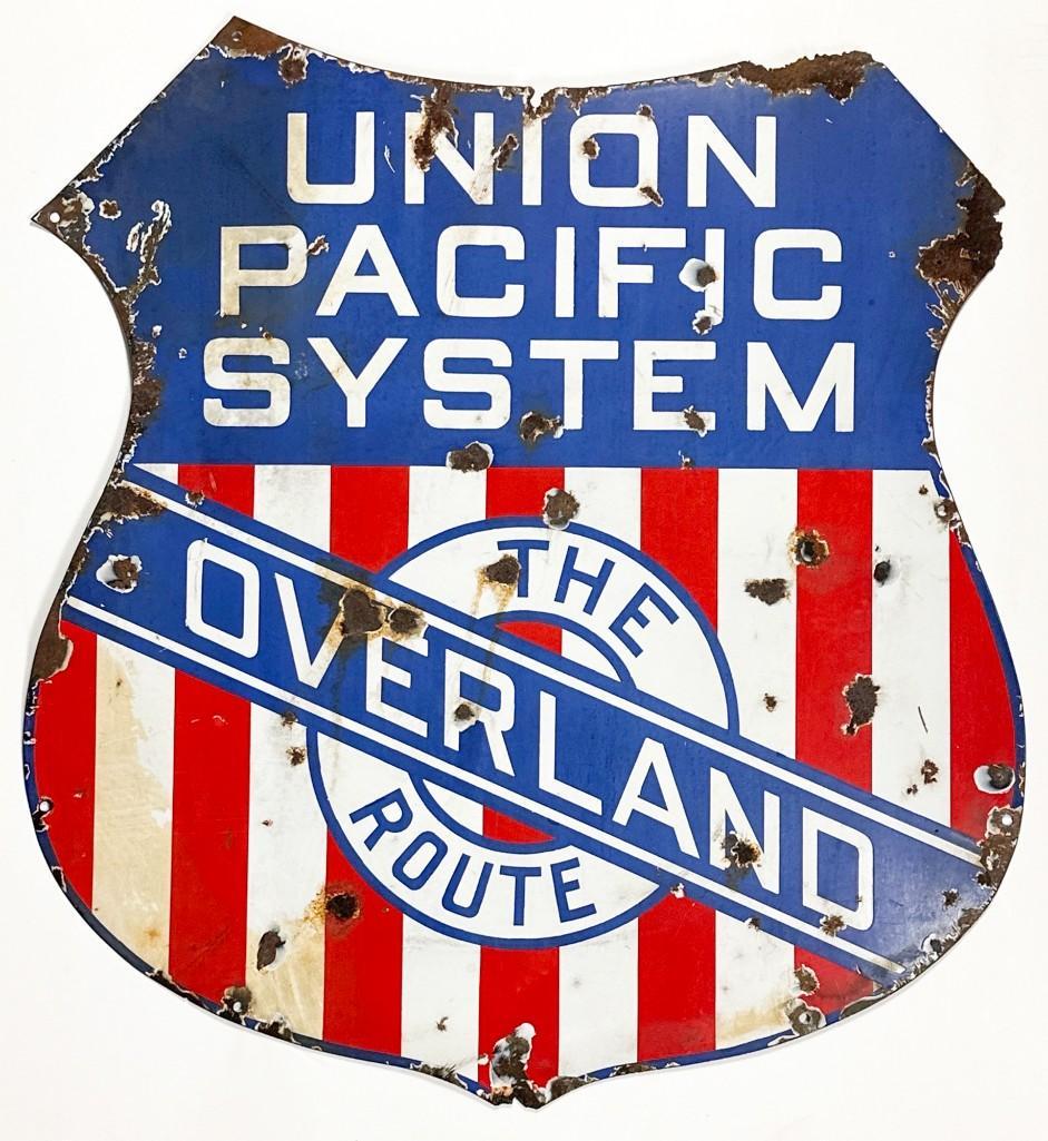 Union Pacific System Enameled Steel Sign The Overland Route Auction