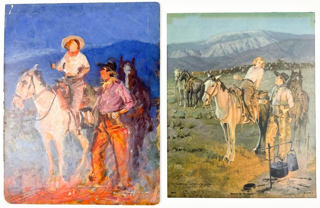 Gayle Porter Hoskins (1887-1962) Oil On Cardboard; Lithograph, Round Up ...