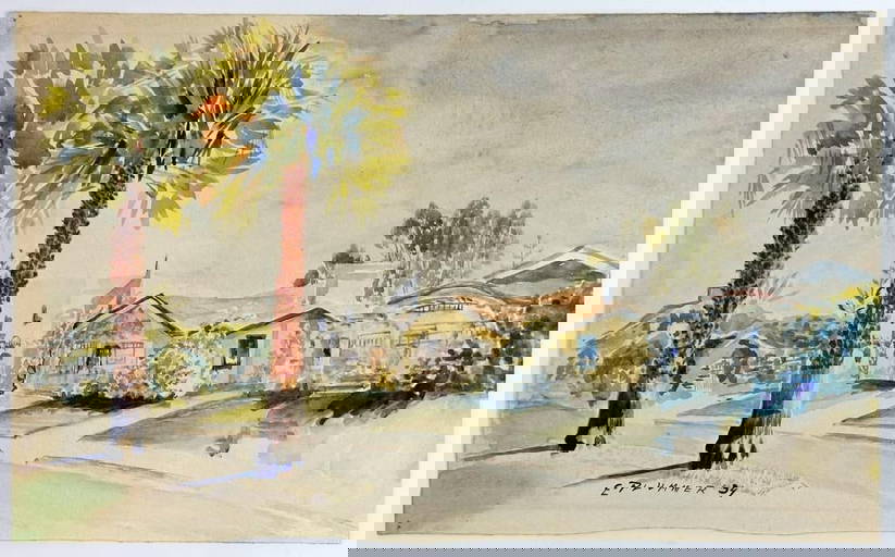 Elmer Plummer (1910 1987) Watercolor On Paper San Diego House