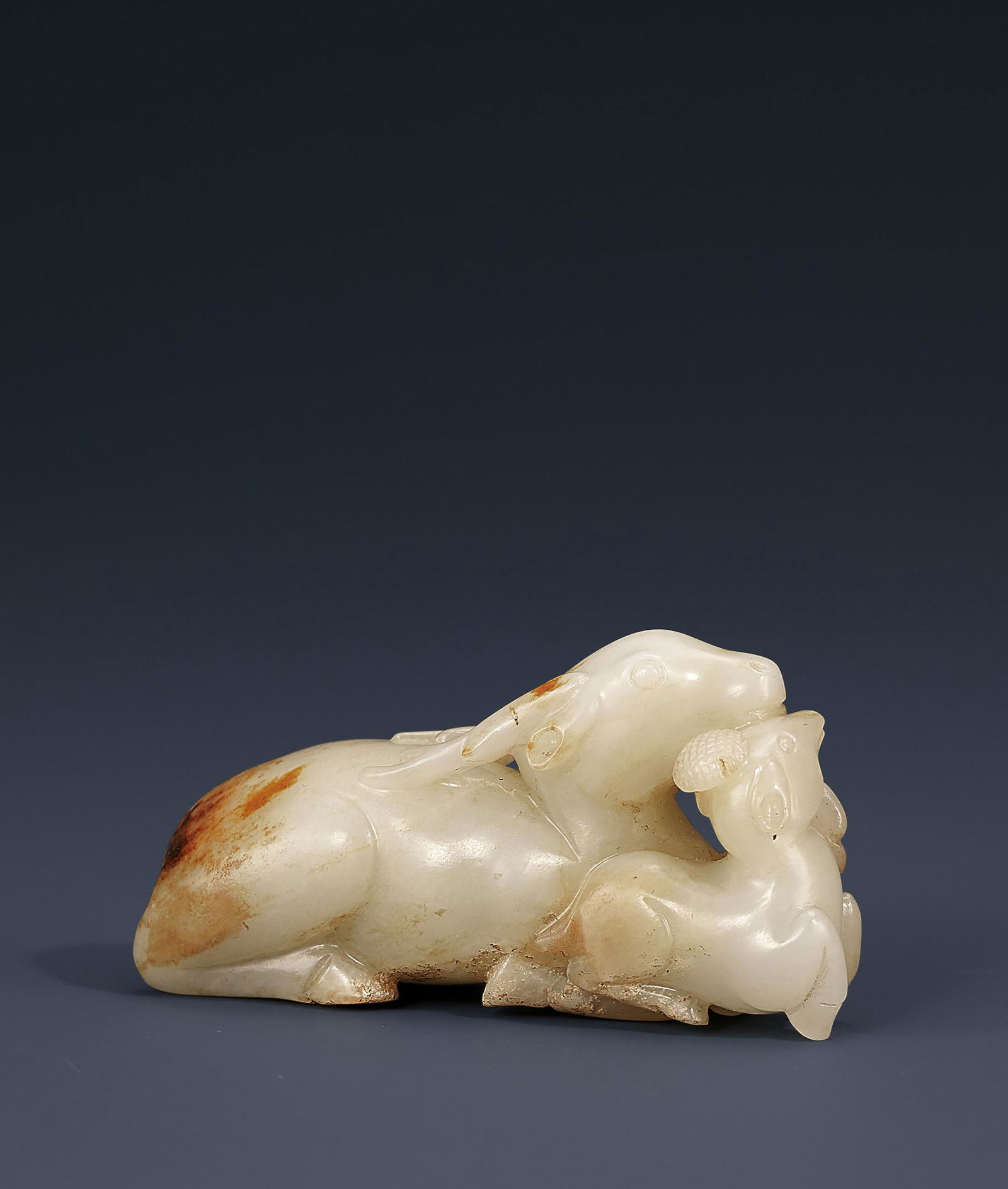 A Fine White Jade Deer Group, Ming Dynasty