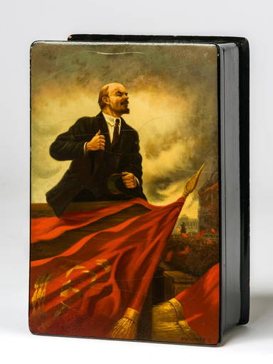 A Soviet Lacquer Box Showing Lenin At The Tribune