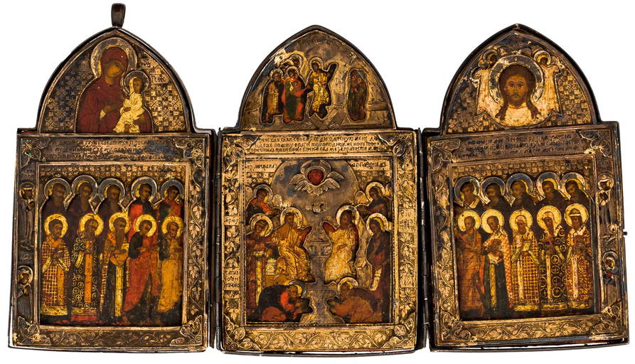 Rare Russian Triptych Showing The Holy Trinity (new Testament Type)