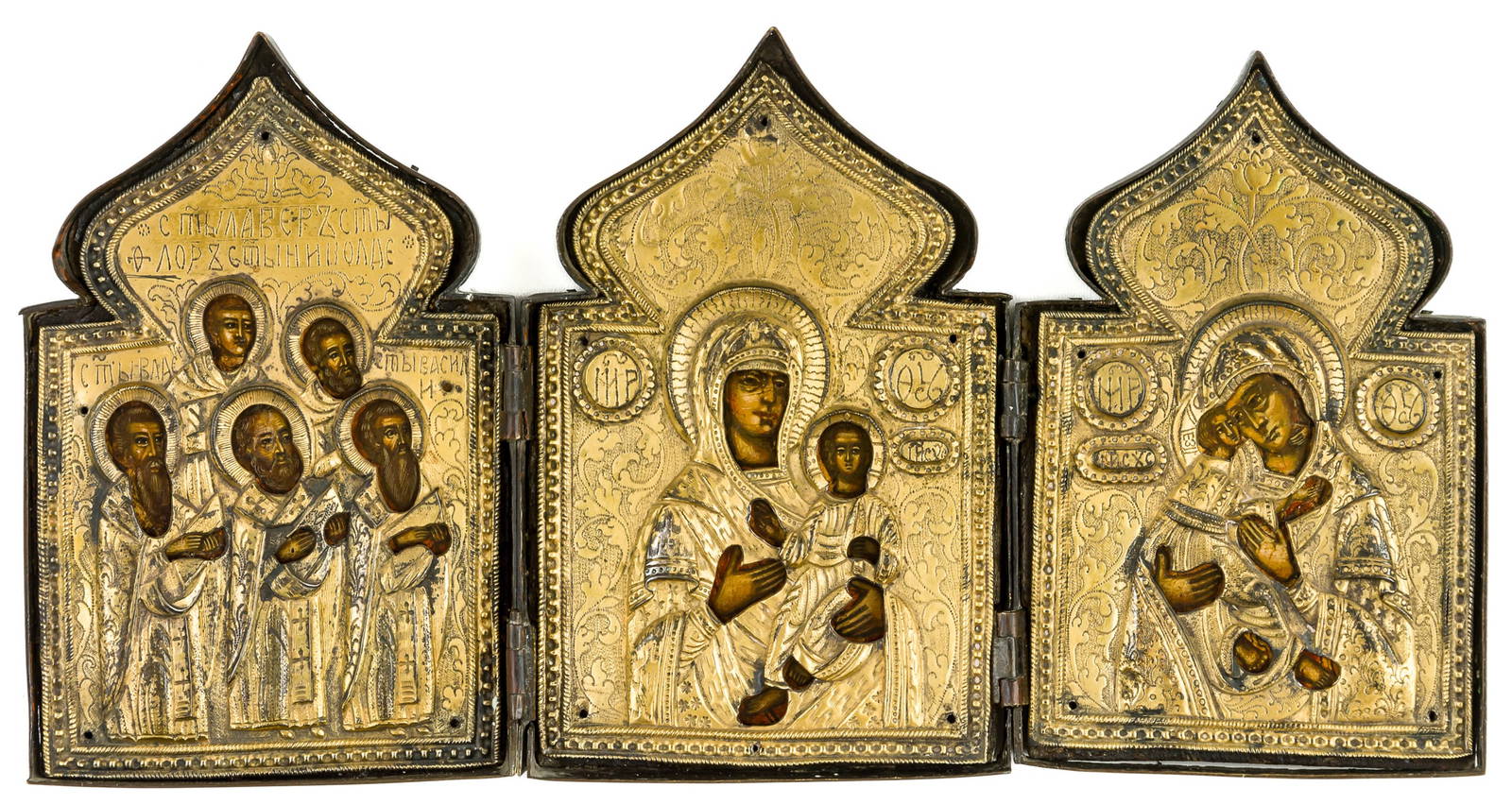 Russian Triptych Showing The Mother Of God And Saints Auction