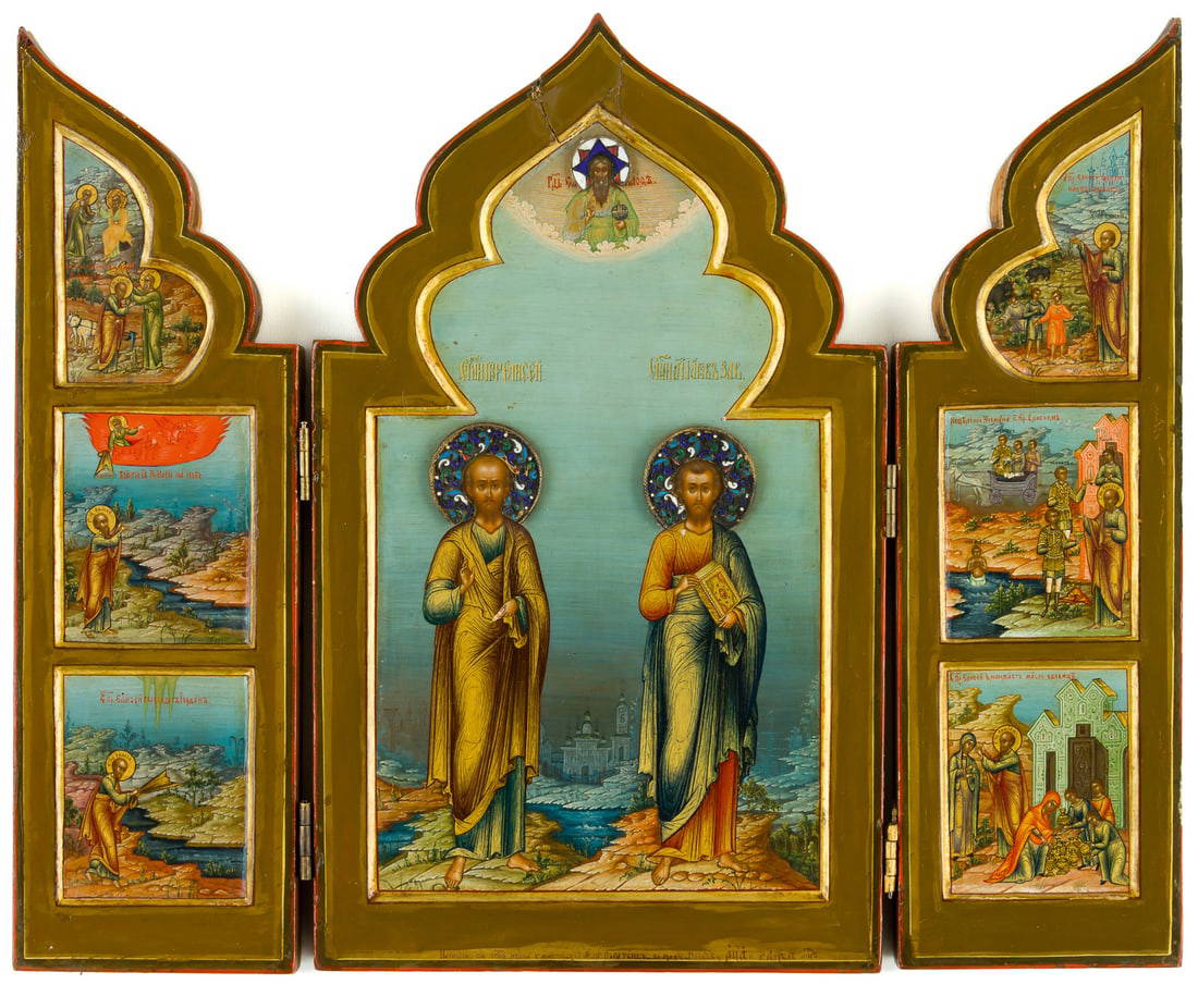 Very Finely Painted Russian Triptych Showing St. Prophet Elisha And St ...