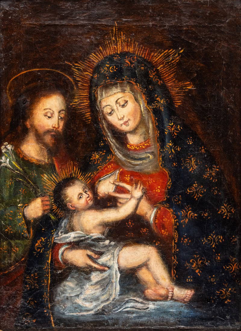 Cusco Scholl Painting Showing The Nursing Madonna And St. Joseph Auction