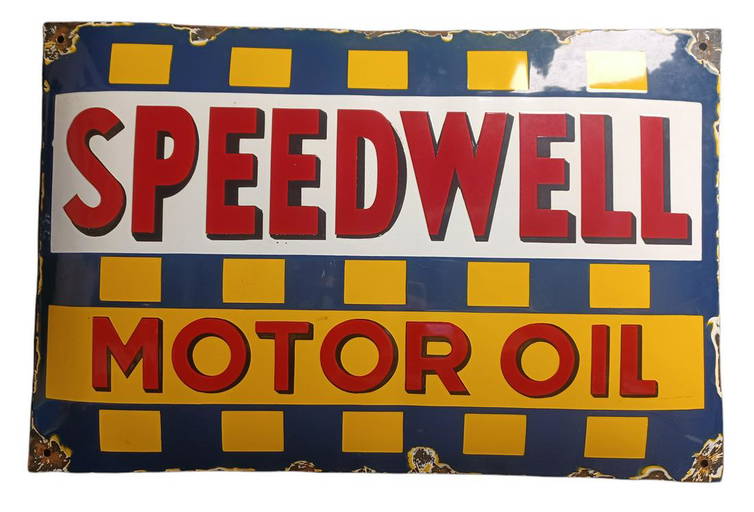 Vintage Porcelain Speedwell Motor Oil Advertising Sign
