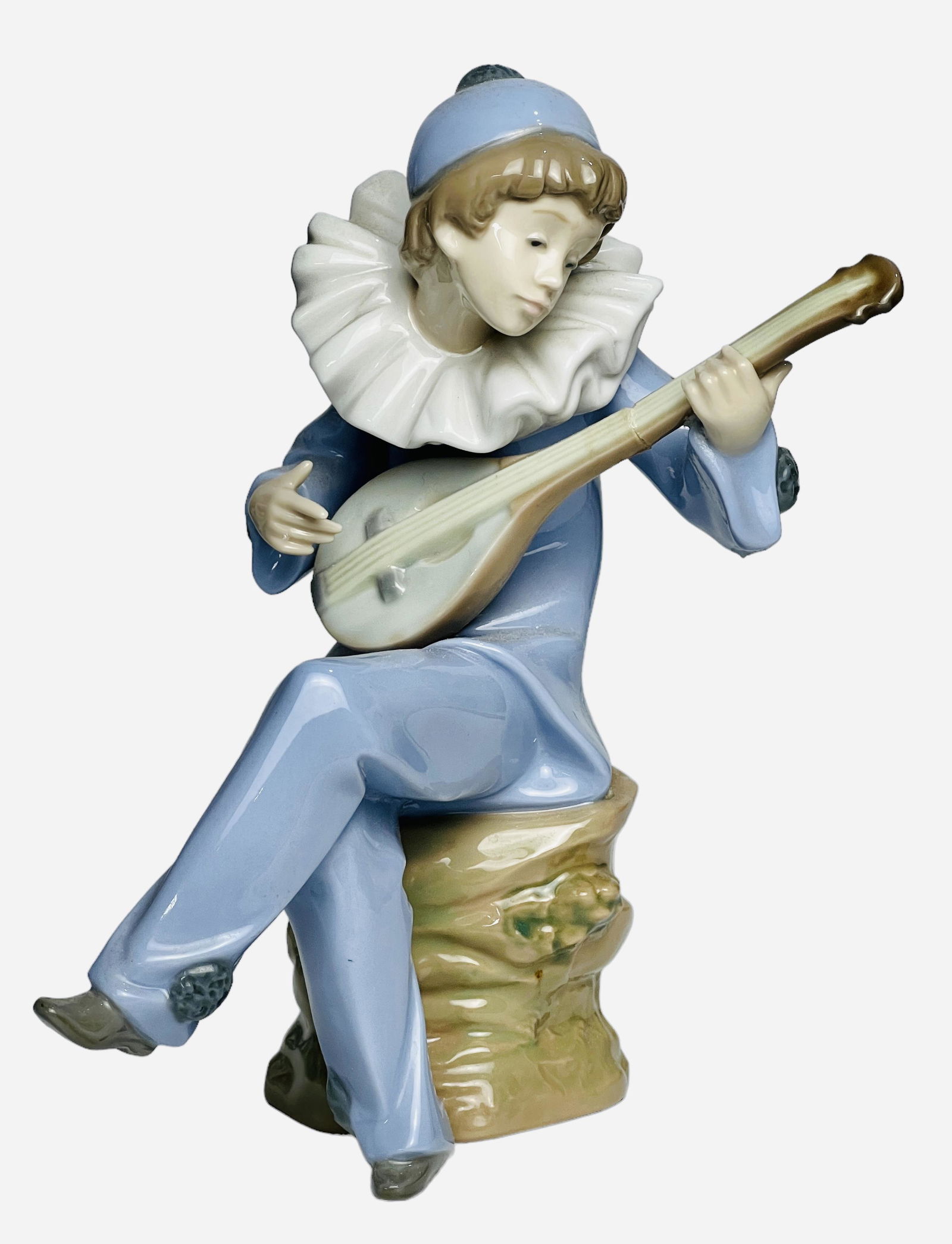 Nao Porcelain Harlequin With Mandolin Figurine.