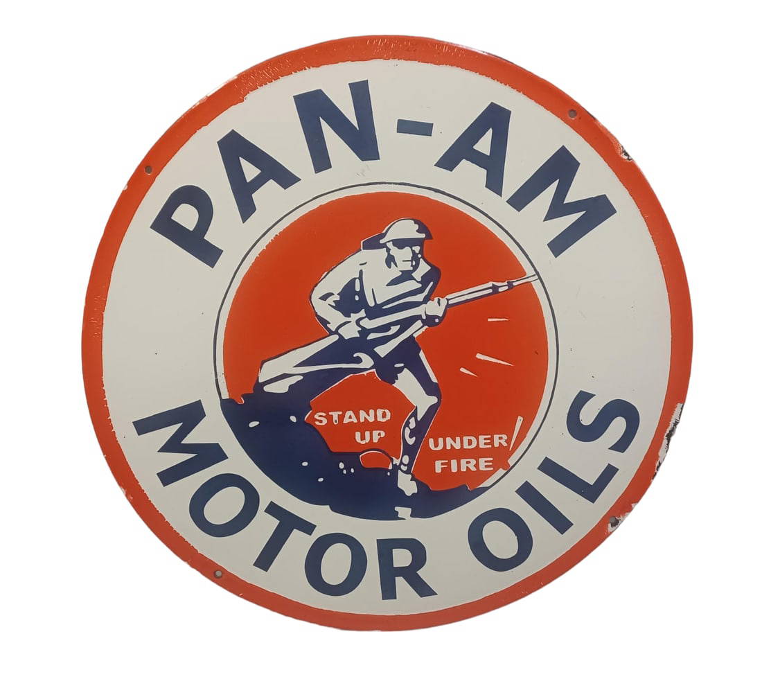 Vintage Style Pan-am Motor Oils Round Porcelain Advertising Sign. Auction