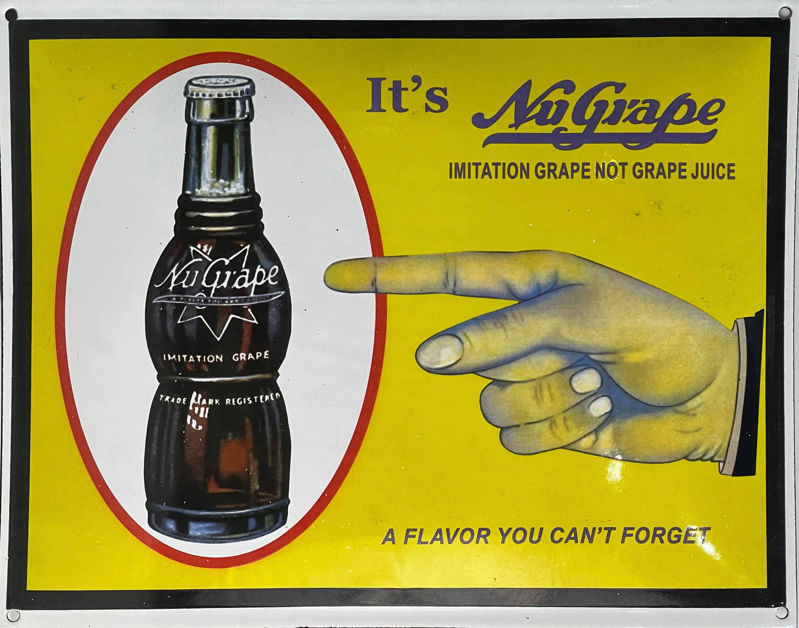 Vintage Style Nu-grape Soda Enamel / Porcelain Advertisement Sign. Auction