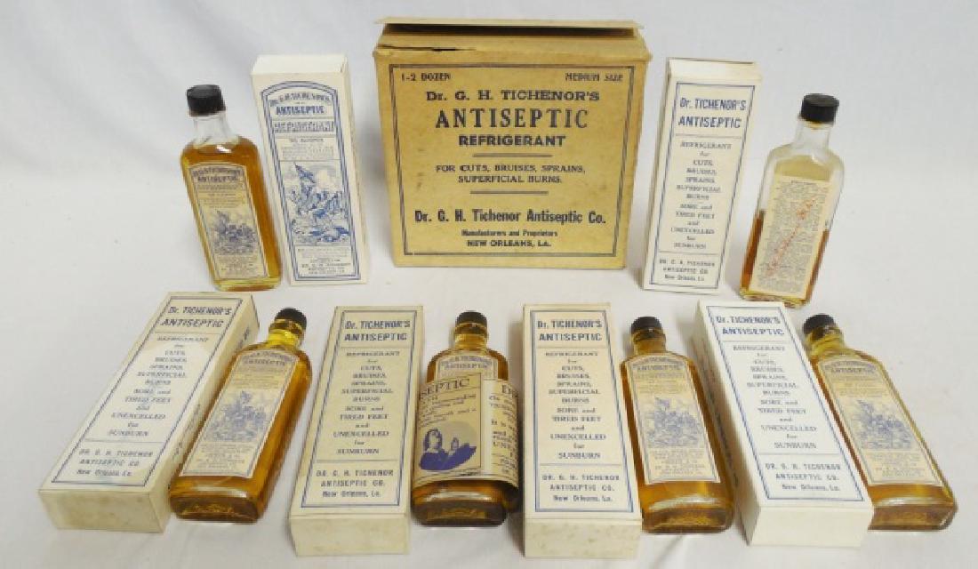 Lot of 6 "Dr. Tichenor's Antiseptic" Bottles w/Box