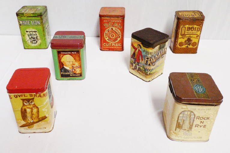 Lot Of 7 Square Tobacco Canisters