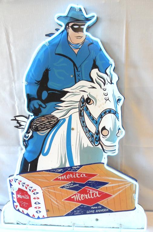 Merits Bread Neon Outline Lone Ranger Wooden Sign