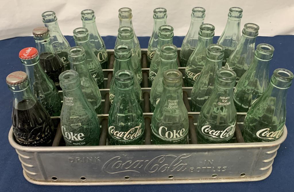 Coca Cola Metal Carrier W/ Numerous Coke Bottles