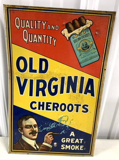 Old Virginia Cheroots Tin Sign - Nov 06, 2021 | Rentzel's Auction ...