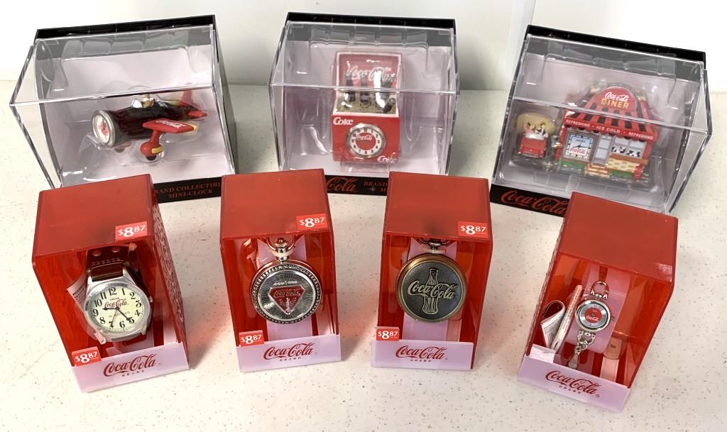 Lot Of 7,coca Cola Watches,mini Clocks