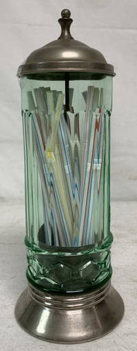 Vintage Green Depression Glass Straw Holder