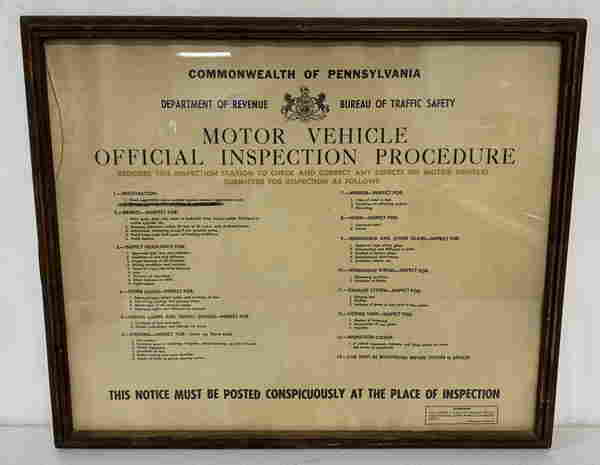 Framed PA Motor Vehicle Inspection Procedure (#0083) on Jan 14, 2023 ...