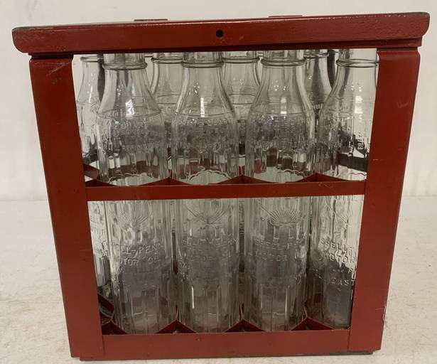 Case of 16 Shell Glass Oil Bottles & Metal Carrier (#0102) on Jan 14 ...