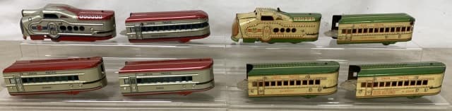 Lot Of 8 Marx Tin Train Engines & Passenger Cars Auction