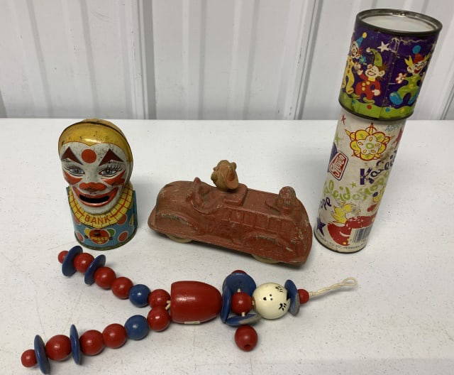 Lot Of 4 Toys Including J. Chein Clown Bank Auction